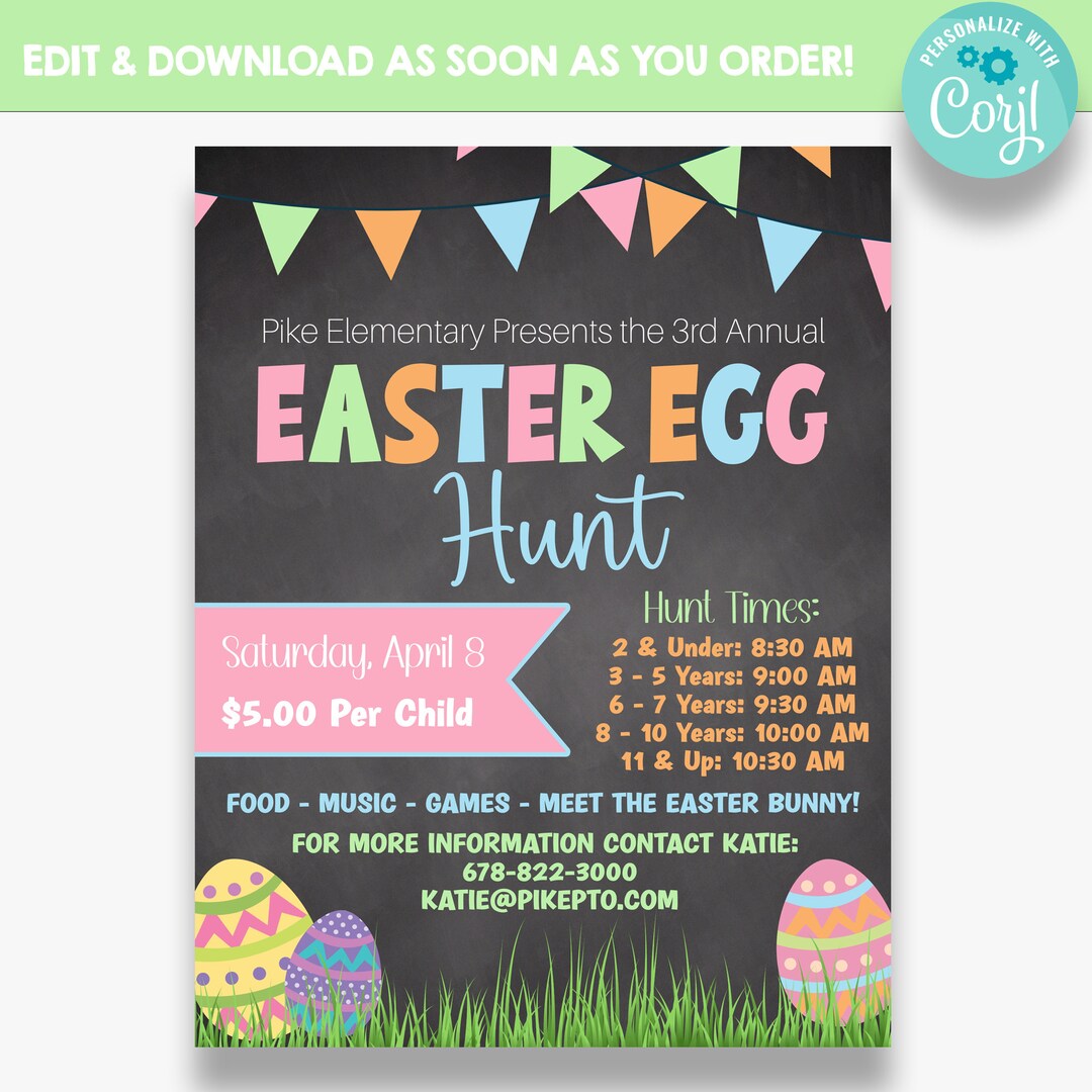 EDITABLE Easter Egg Hunt Flyer | Chalkboard Background Easter Egg Hunt ...