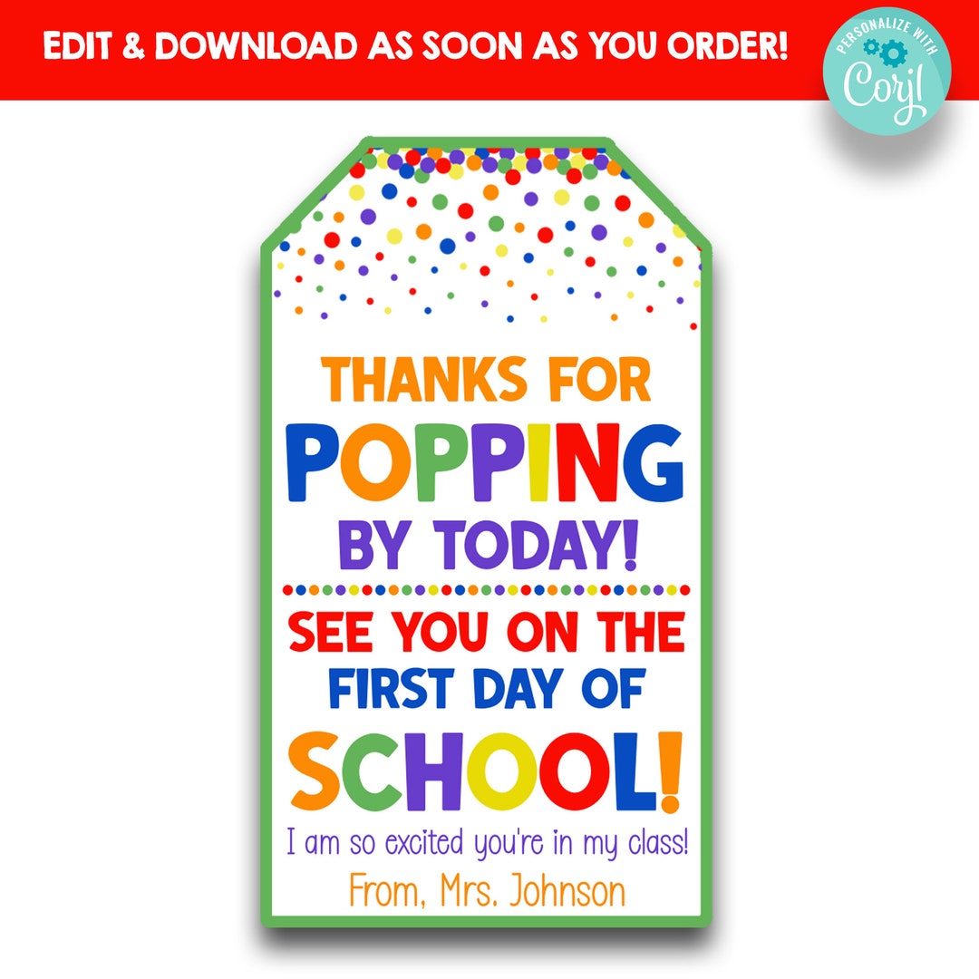 EDITABLE Thanks for Popping by Back to School Kid's Treat Tags | School ...
