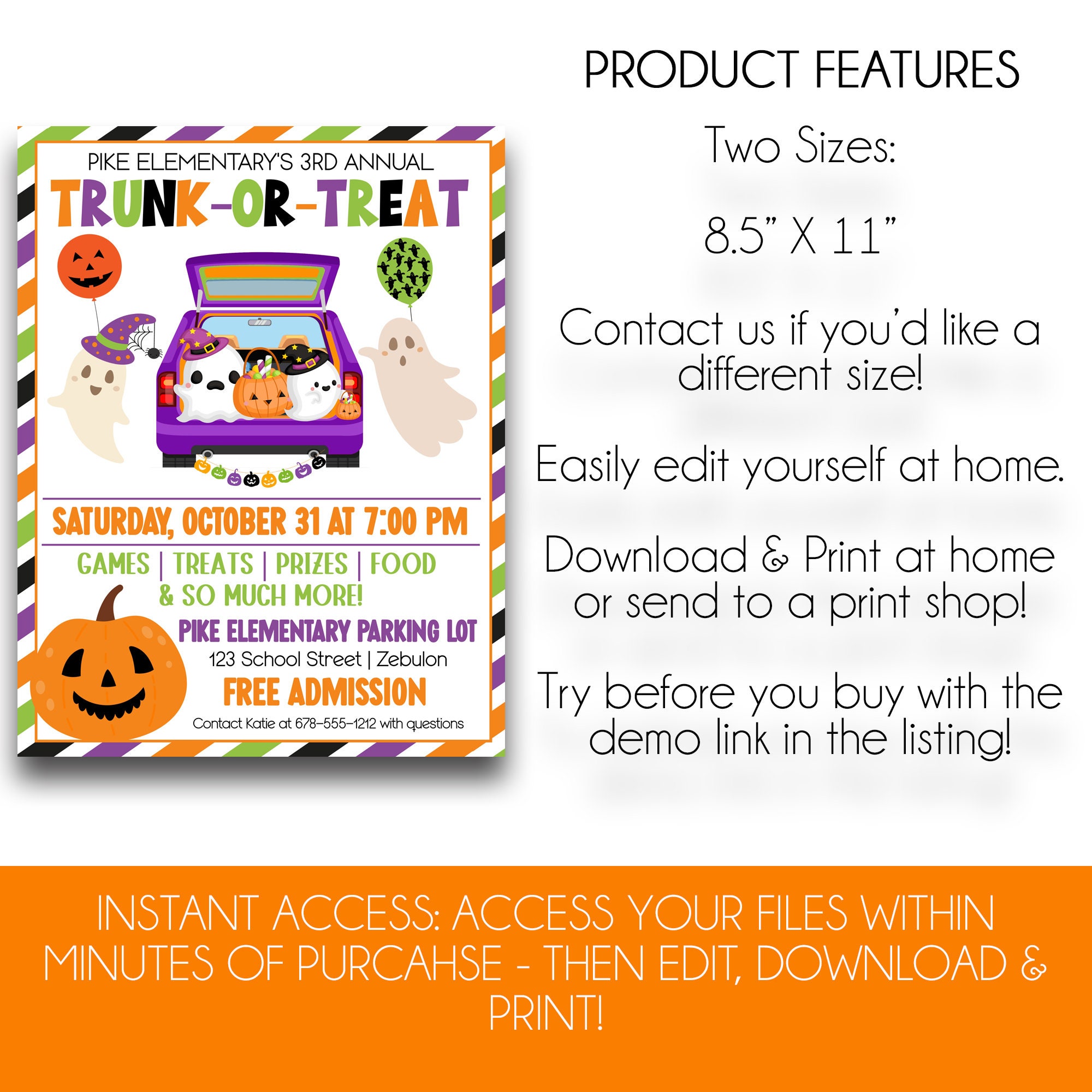 EDITABLE Halloween Trunk-or-treat Flyer Trunk or Treat - Etsy