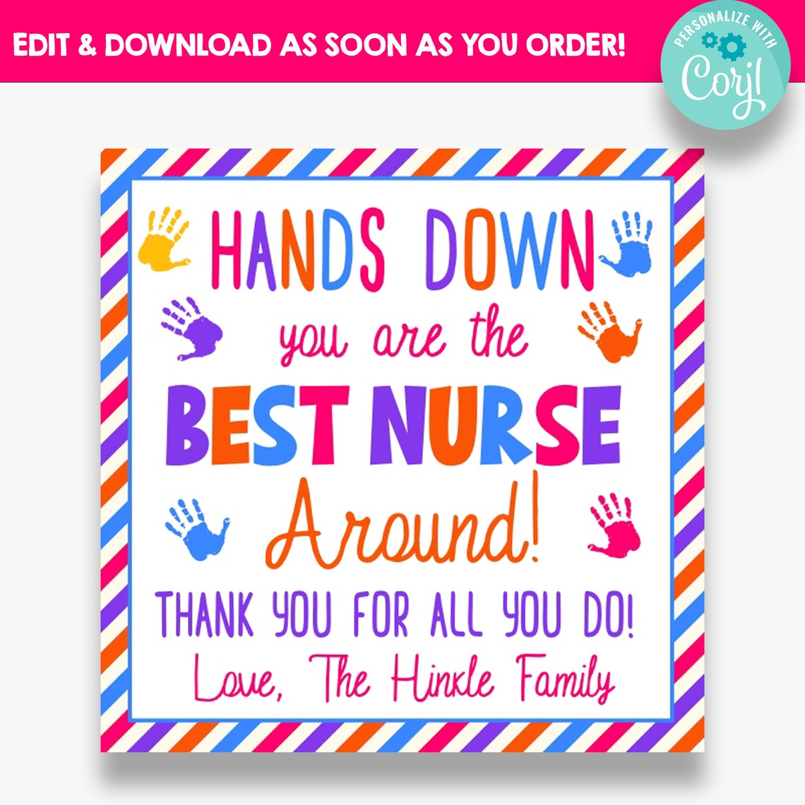 EDITABLE Hands Down You Are the Best Nurse Around Gift Tags - Etsy