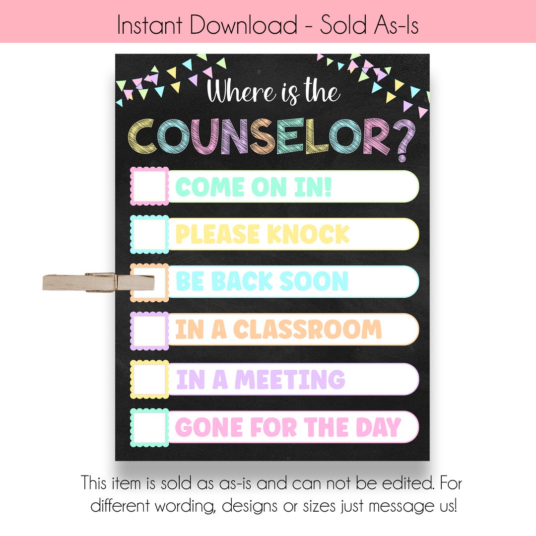 INSTANT DOWNLOAD Where's the Counselor Office Door Sign | Pastel Chalk ...