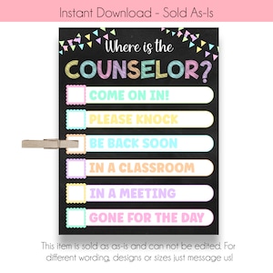 INSTANT DOWNLOAD Where's the Counselor Office Door Sign | Pastel Chalk ...