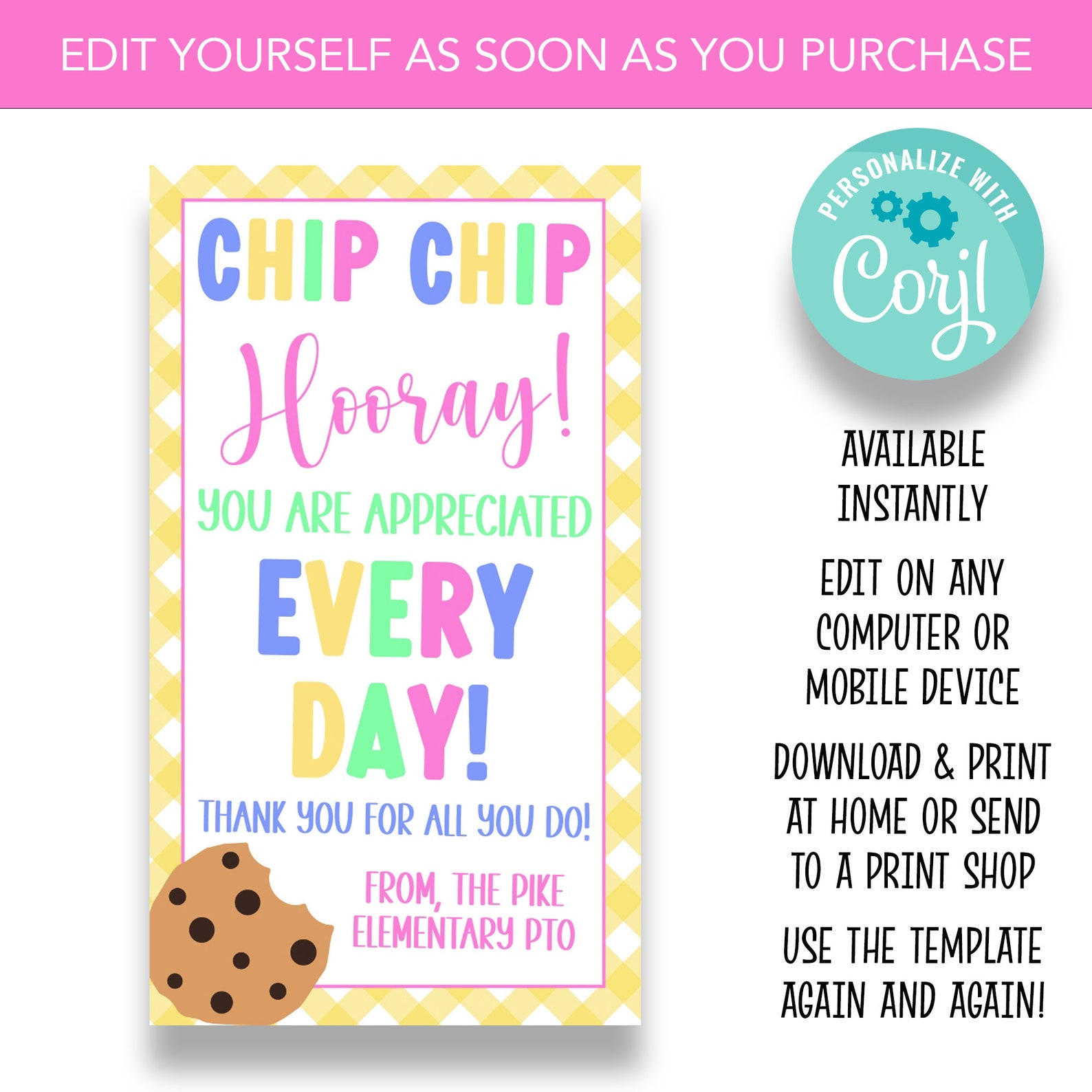 EDITABLE Chip Chip Hooray You Are Appreciated Every Day Gift Tags ...