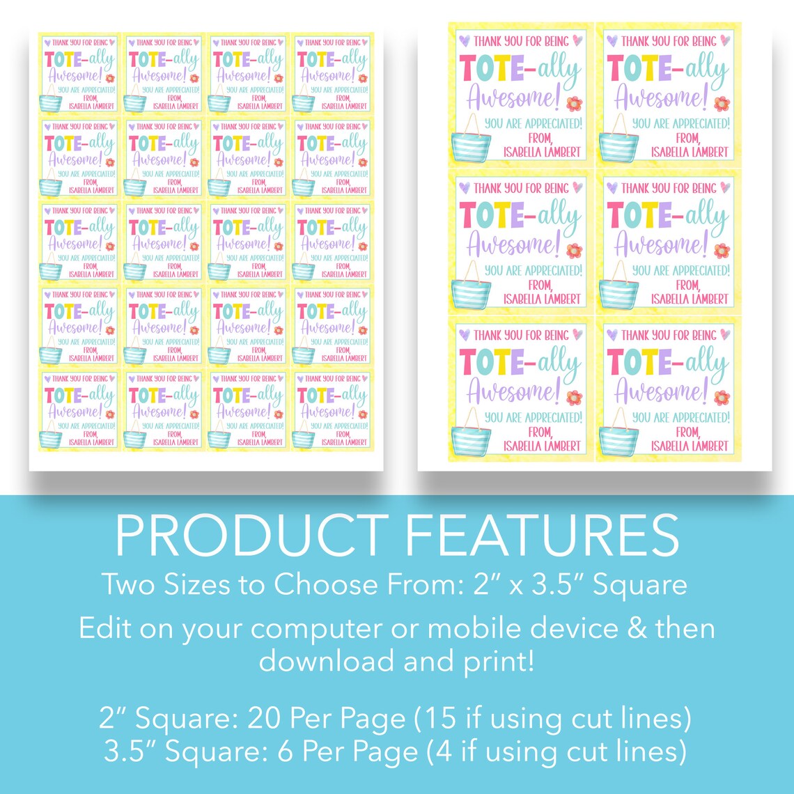EDITABLE Thank You for Being Tote-ally Amazing Square Gift Tag | Tote ...