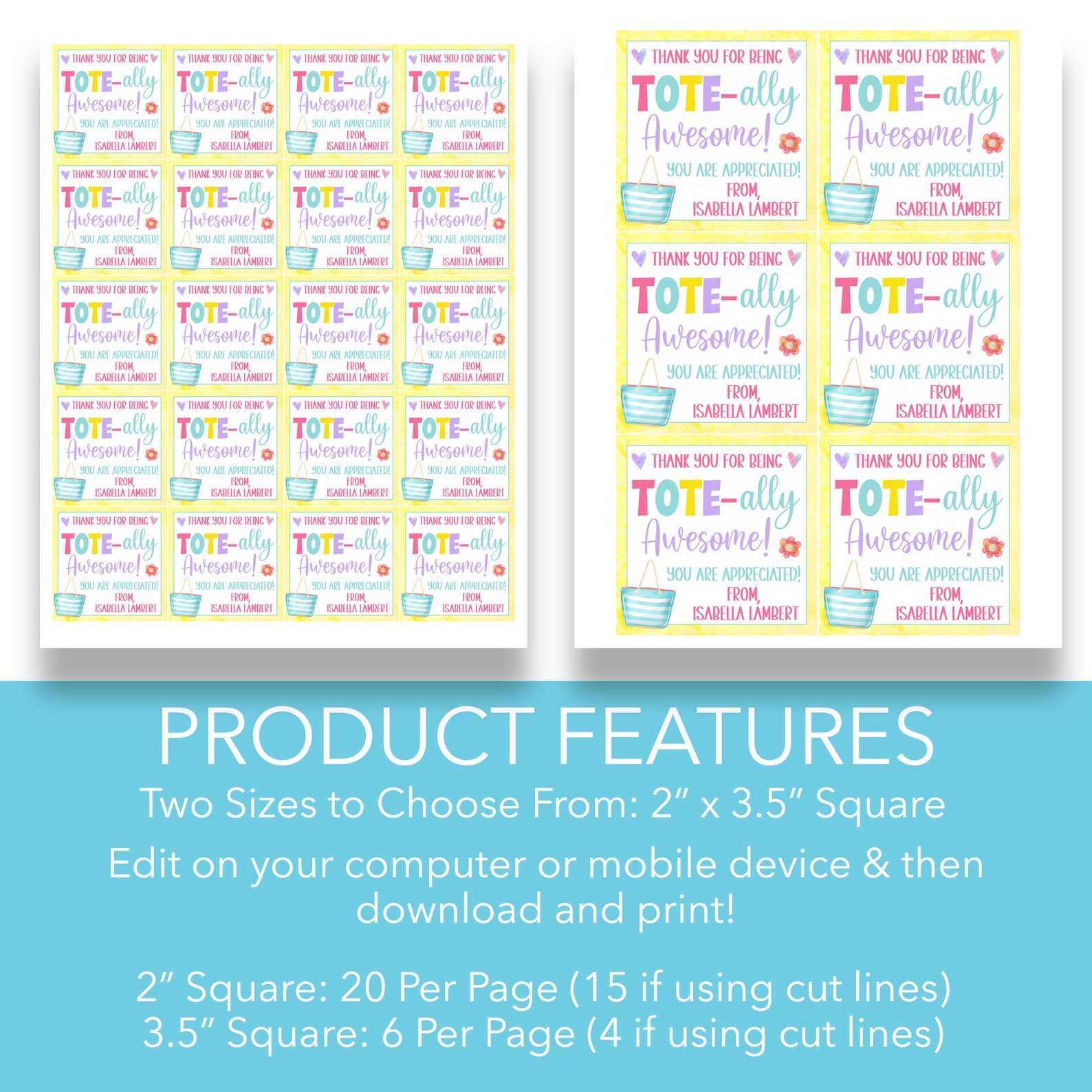 EDITABLE Thank You for Being Tote-ally Amazing Square Gift Tag | Tote ...