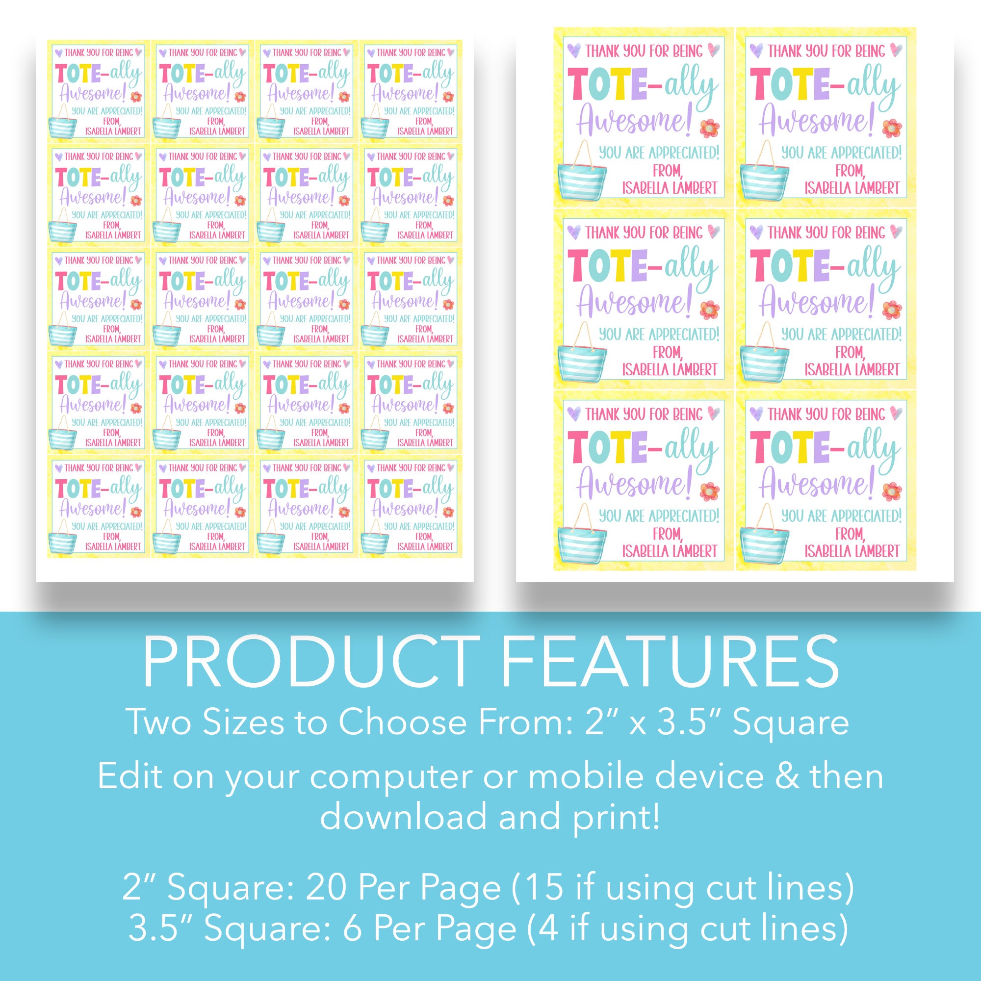 EDITABLE Thank You for Being Tote-ally Amazing Square Gift Tag | Tote ...