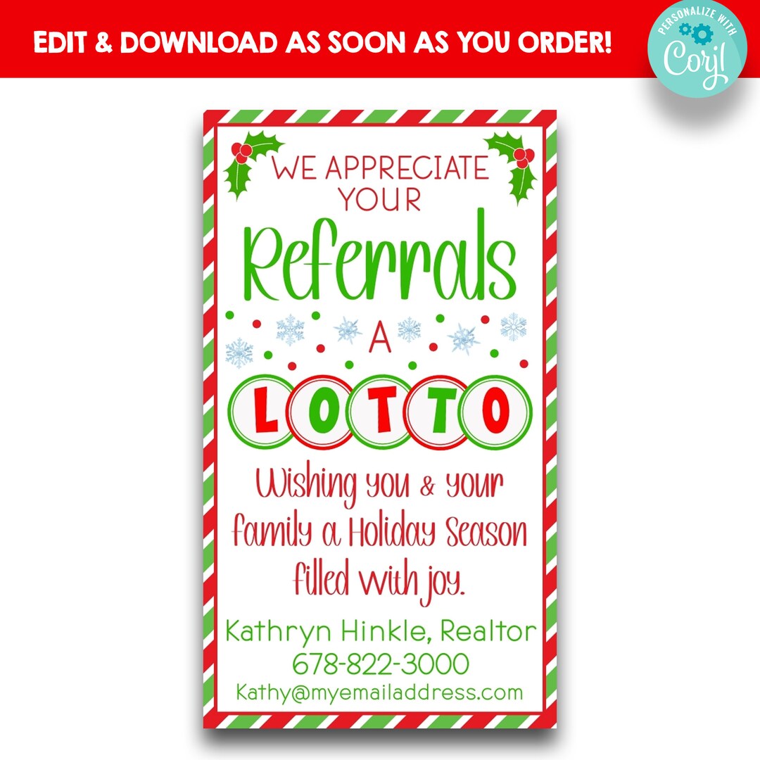 EDITABLE I Appreciate Your Referrals a Lotto Christmas Gift Tags ...