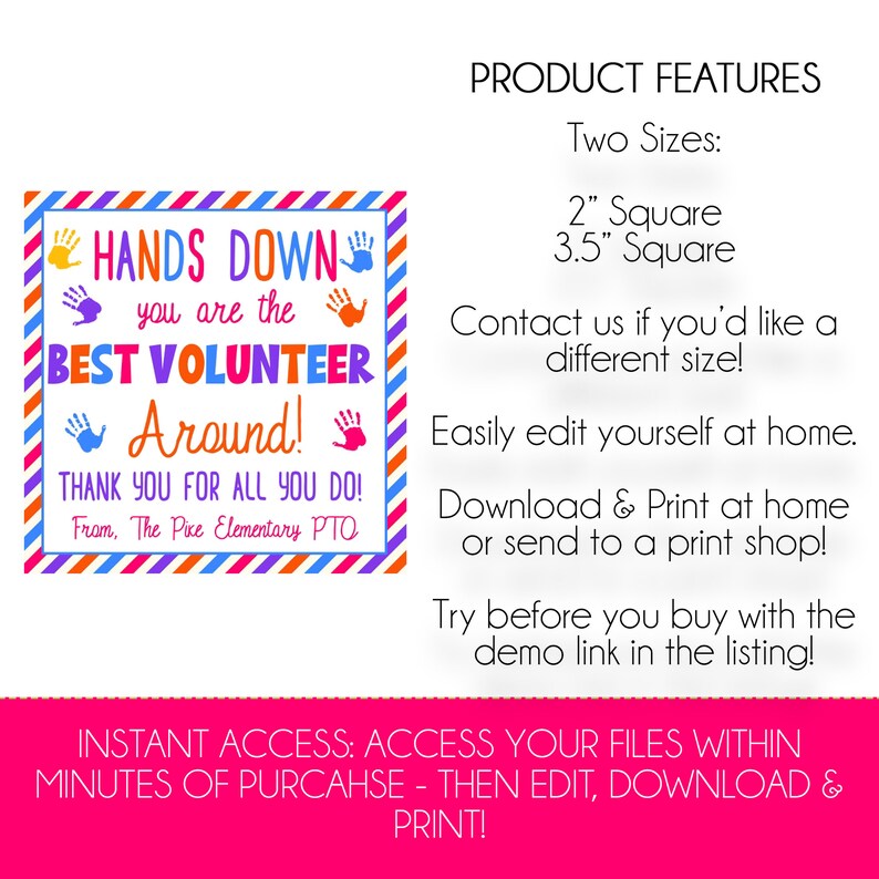 EDITABLE Hands Down You Are the Best Volunteer Around Gift Tags ...