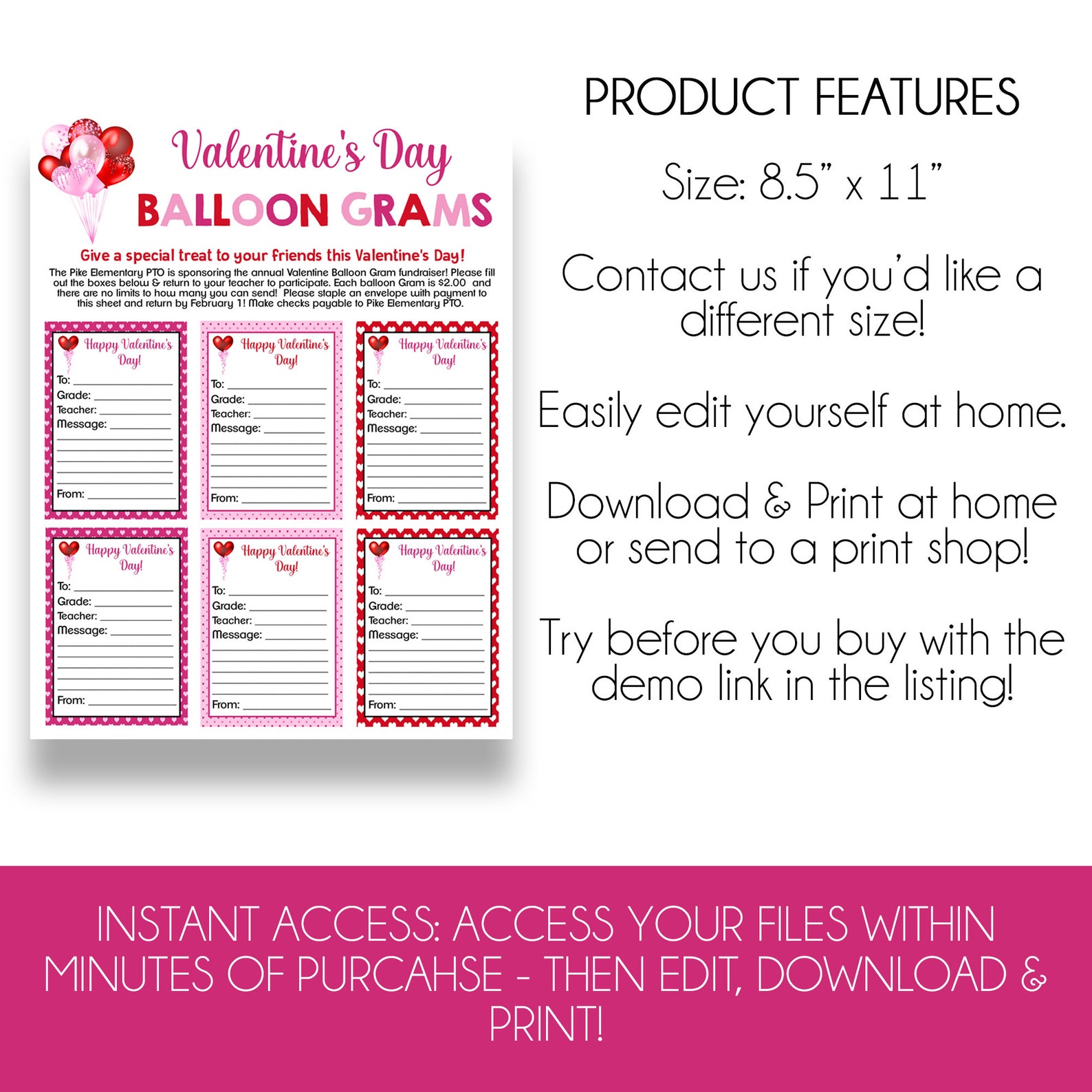 EDITABLE Valentine's Day Balloon Gram Flyer | Valentine School ...