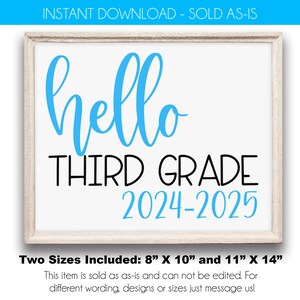 Blue First Day of Third Grade Sign Hello 3rd Grade 2024 Sign First Day ...