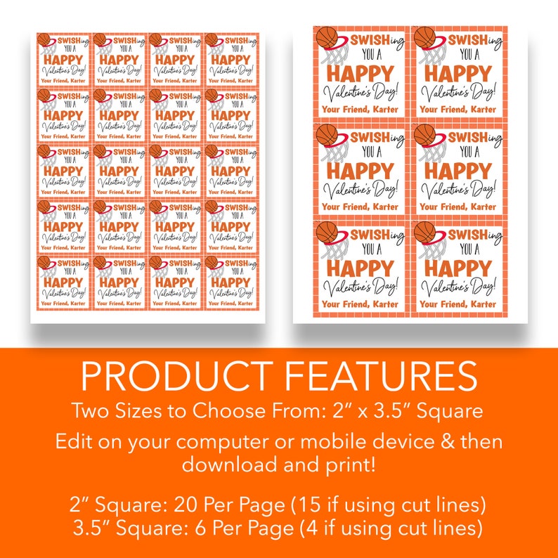 EDITABLE Basketball Valentine's Day Gift Tags | Swishing You a Happy ...