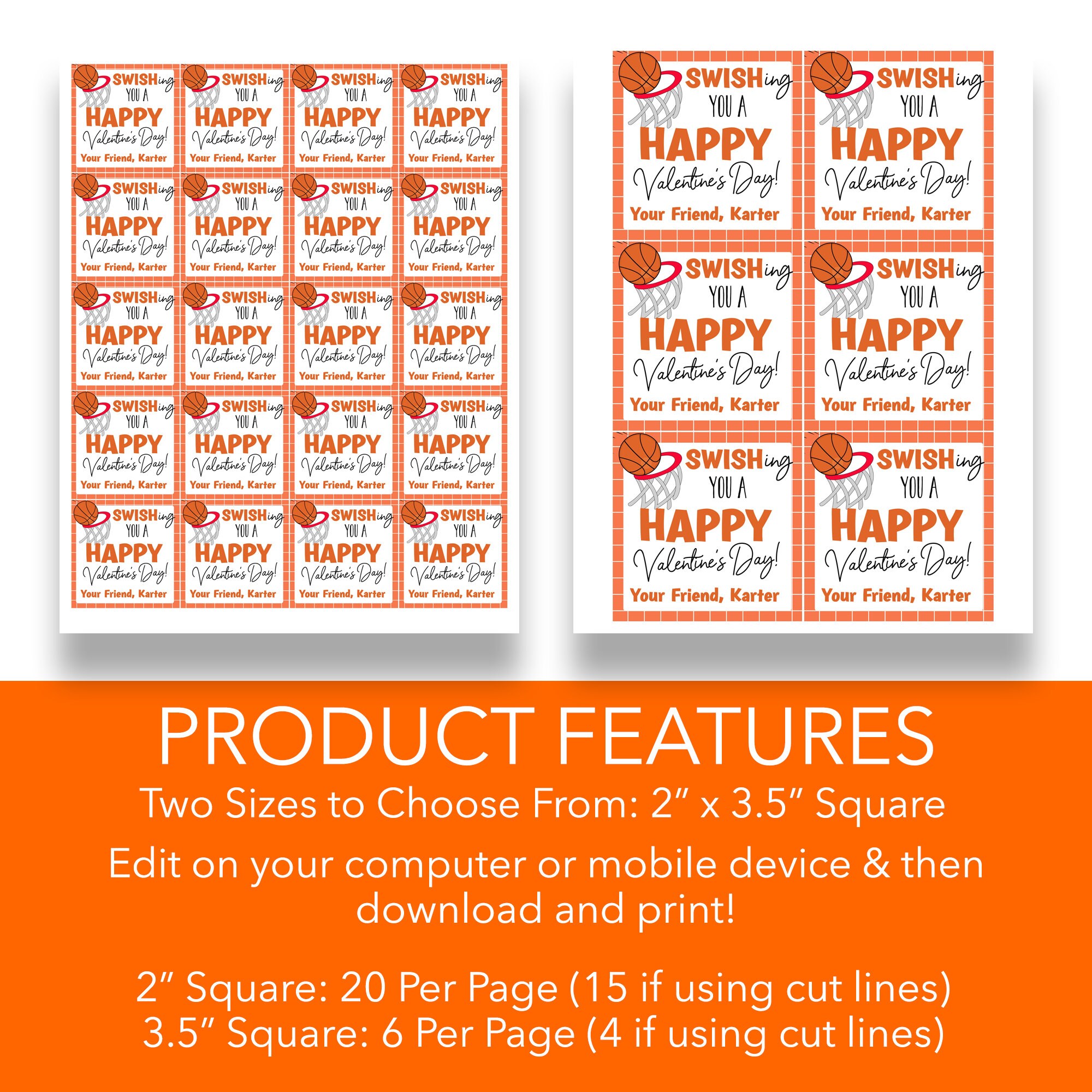 EDITABLE Basketball Valentine's Day Gift Tags | Swishing You a Happy ...