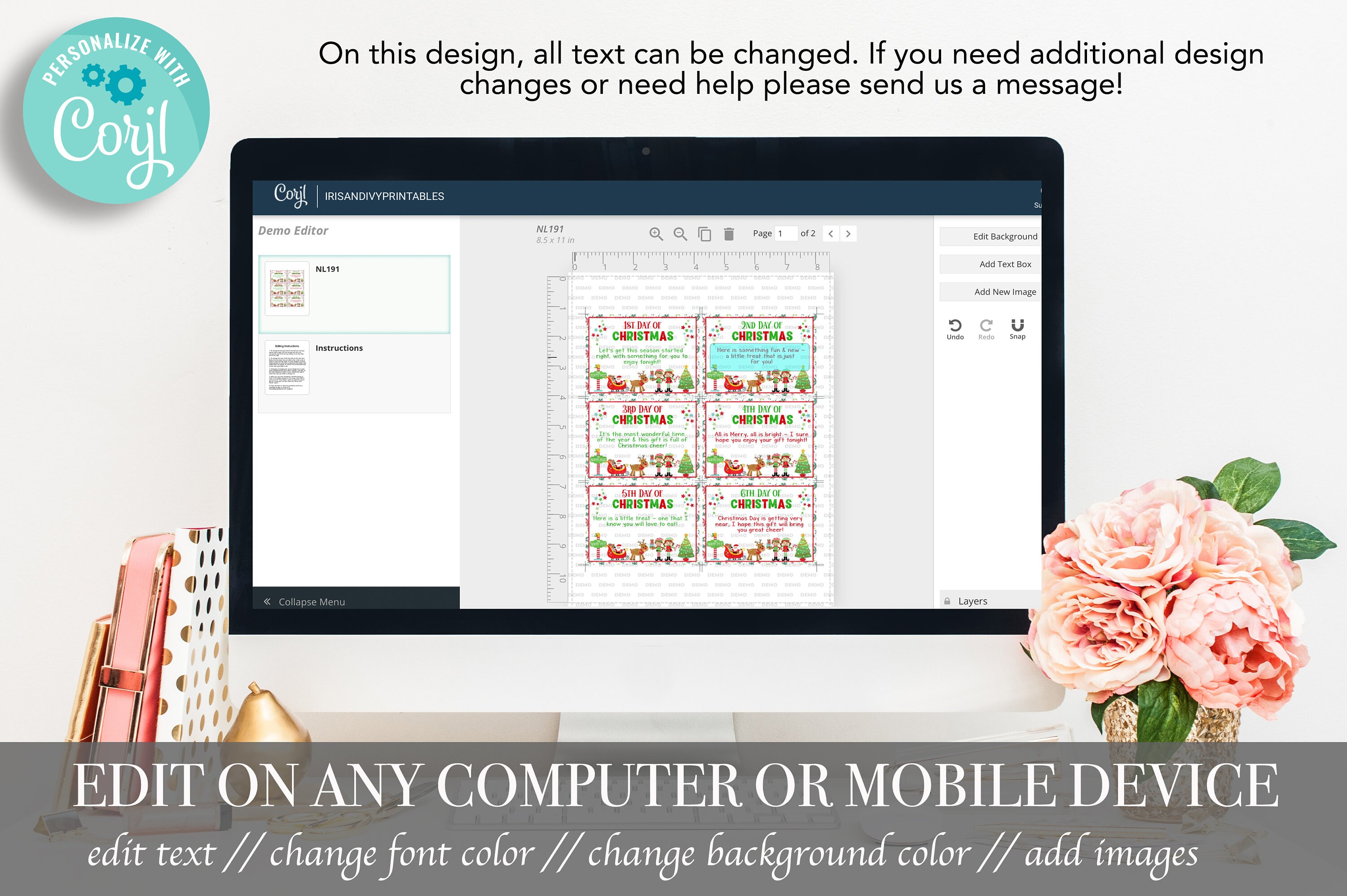 EDITABLE Twelve Days of Christmas Gift Tags | Twelve Days of Christmas ...