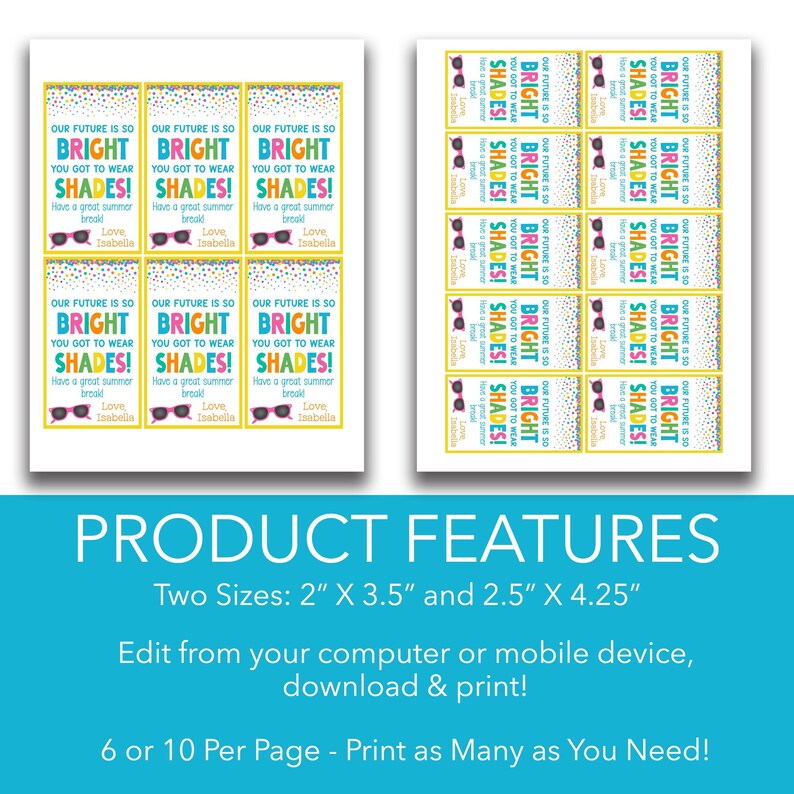 EDITABLE Future is so Bright You Gotta Wear Shades Gift Tags – End of ...