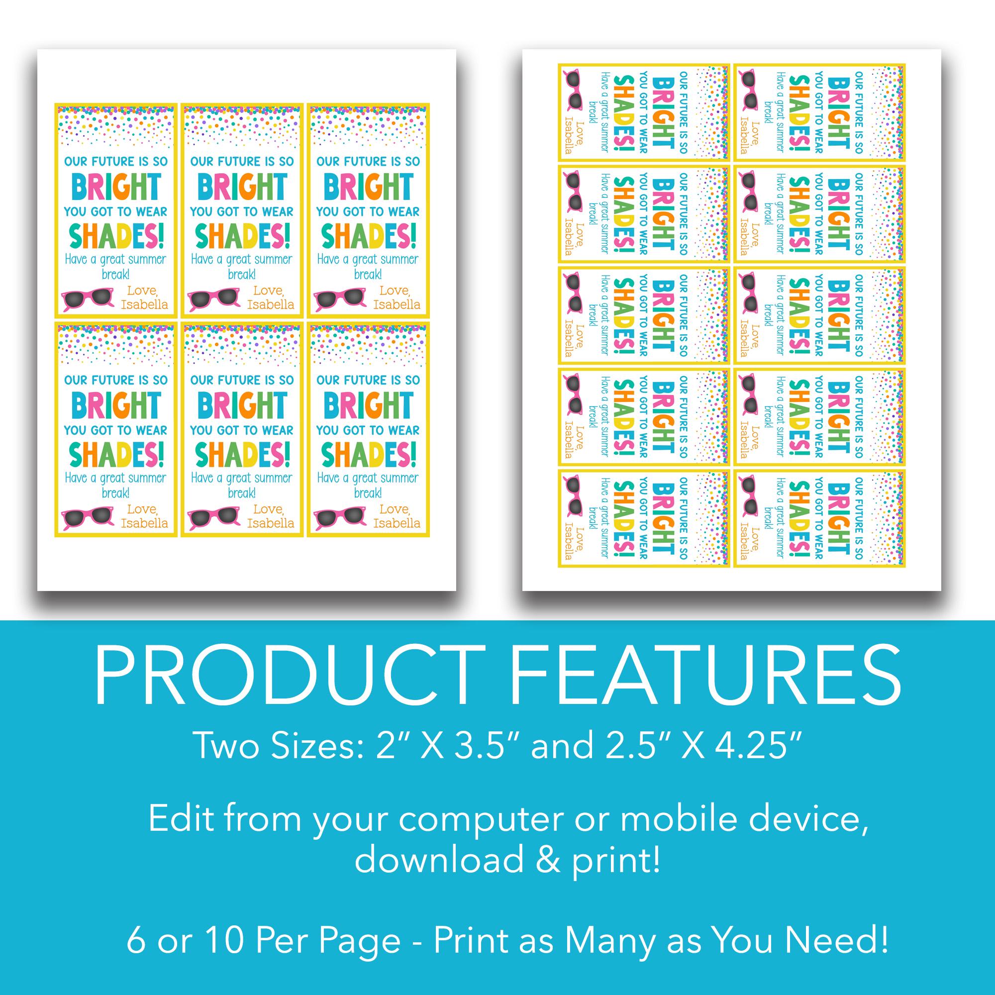 EDITABLE Future is so Bright You Gotta Wear Shades Gift Tags – End of ...