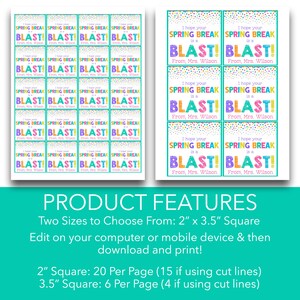 EDITABLE Pastel I Hope Your Spring Break is a Blast Treat Bag Tags ...