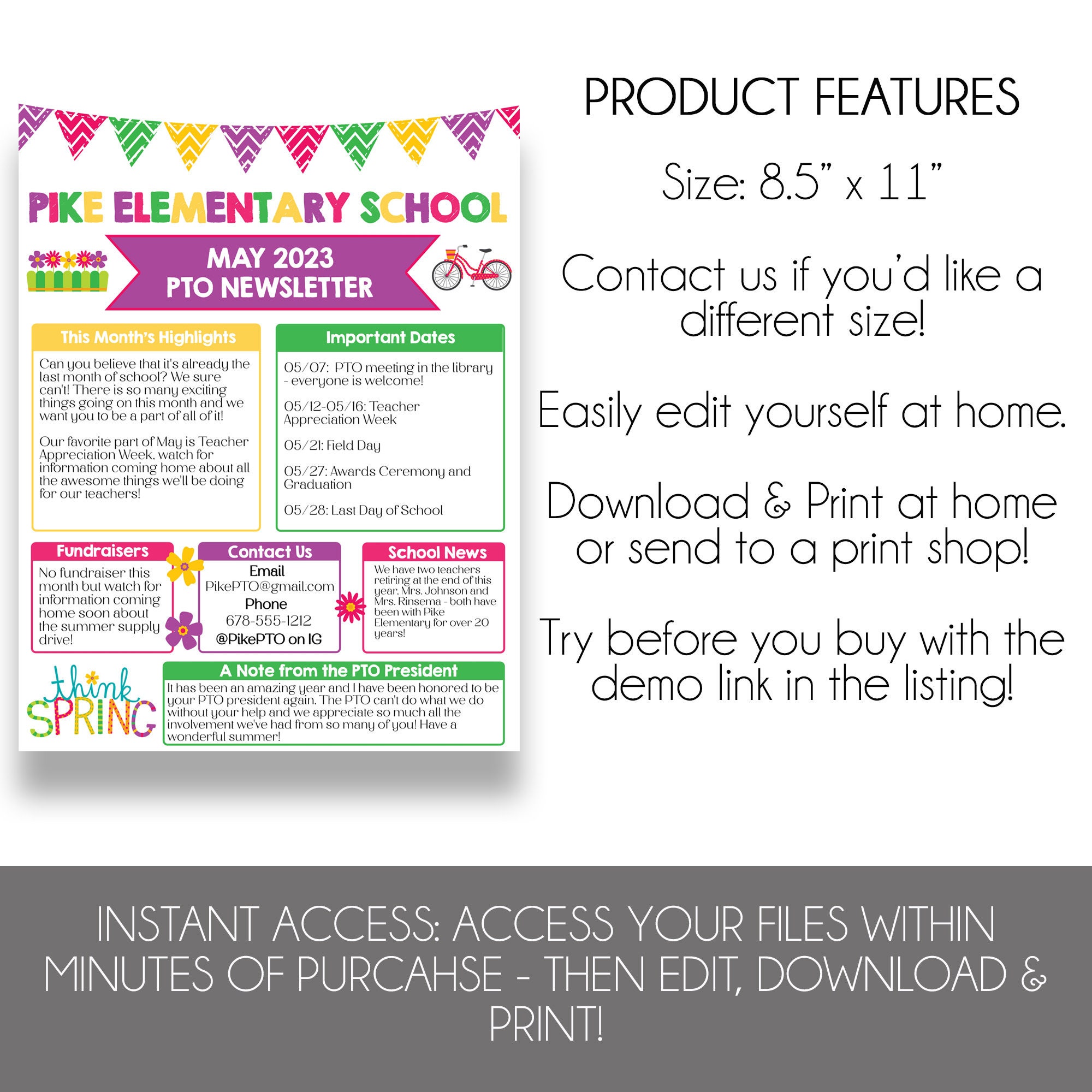 EDITABLE PTO School Newsletter May PTA Newsletter Template - Etsy
