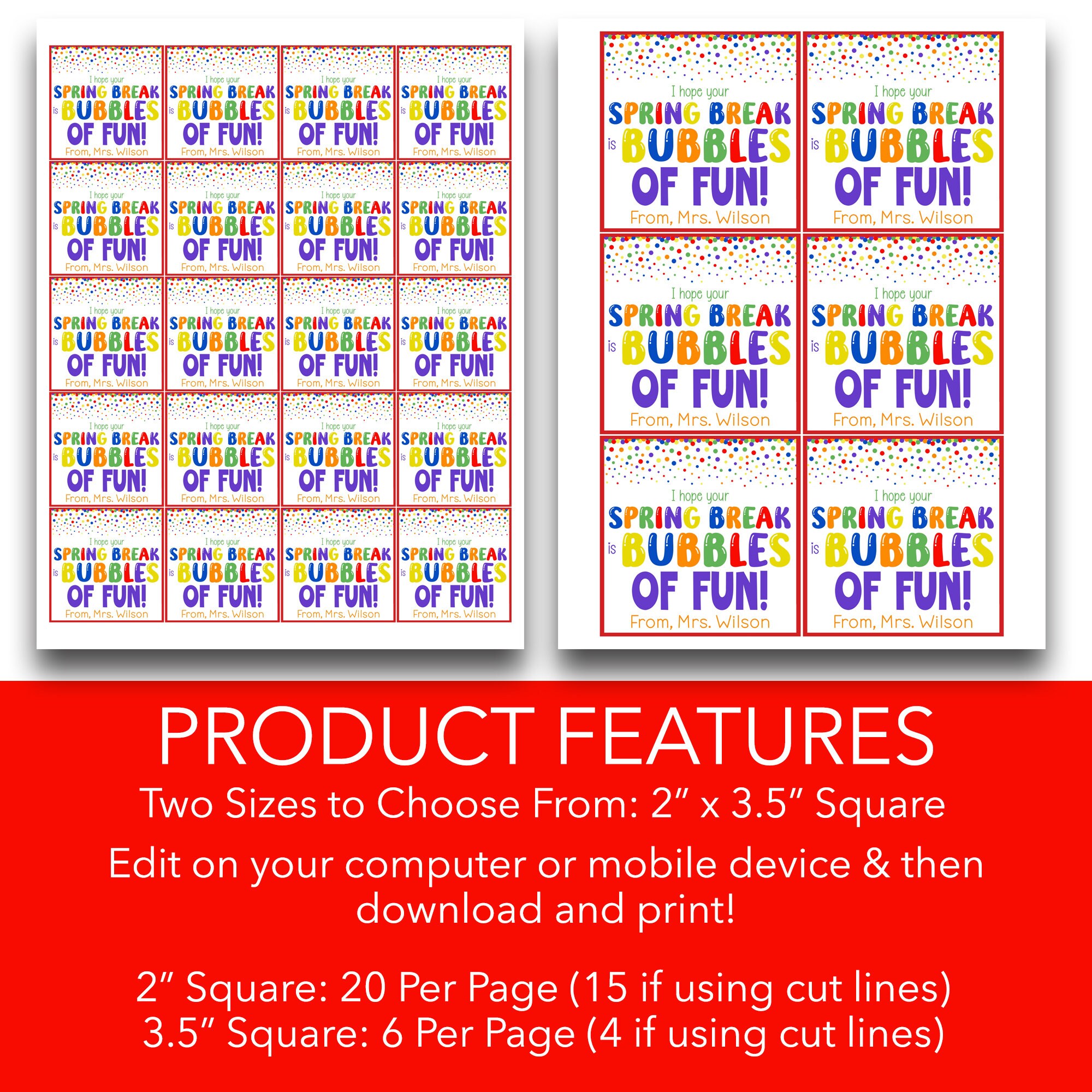 EDITABLE I Hope Your Spring Break is Bubbles of Fun Square Treat Bag ...