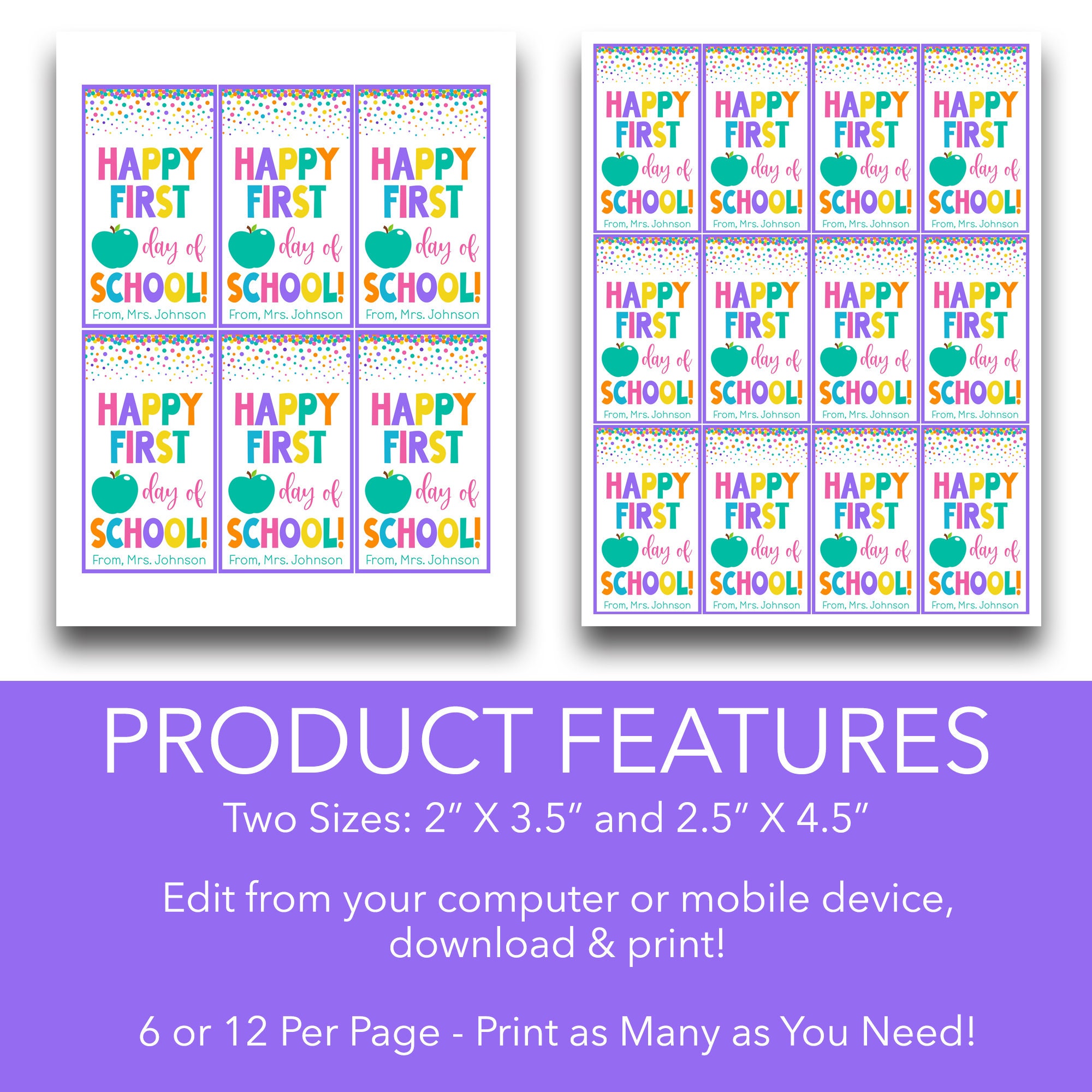 EDITABLE Back to School Treat Tags | Pastel Happy First Day of School ...