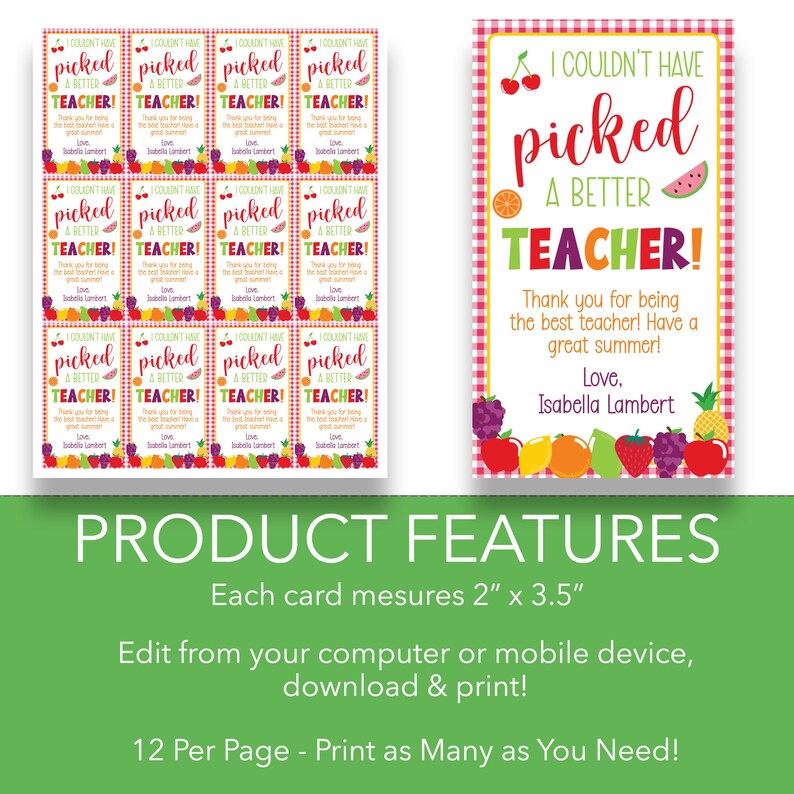 EDITABLE I Couldn't Have Picked a Better Teacher Rectangle - Etsy