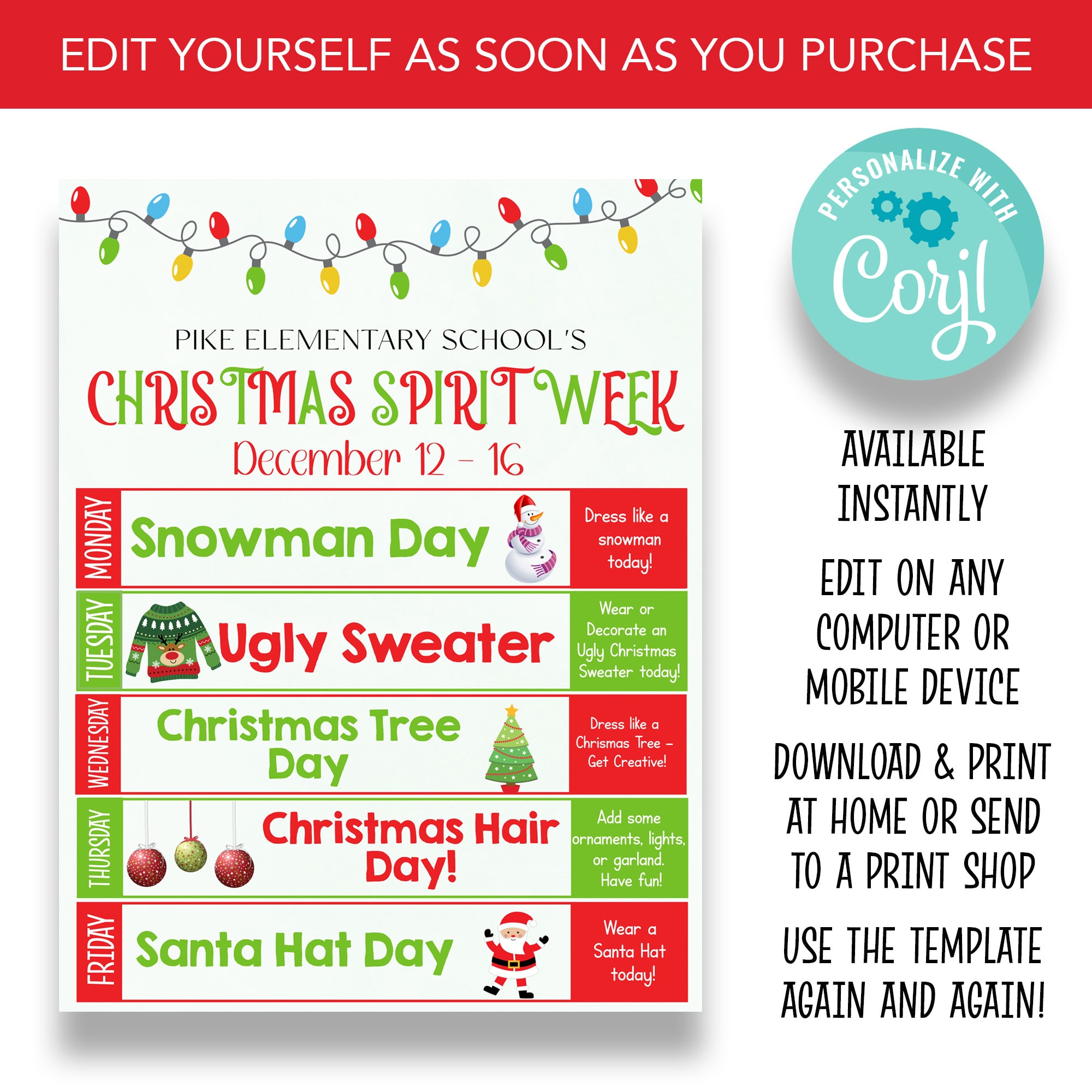 EDITABLE Christmasl Spirit Week Flyer Printable Winter - Etsy