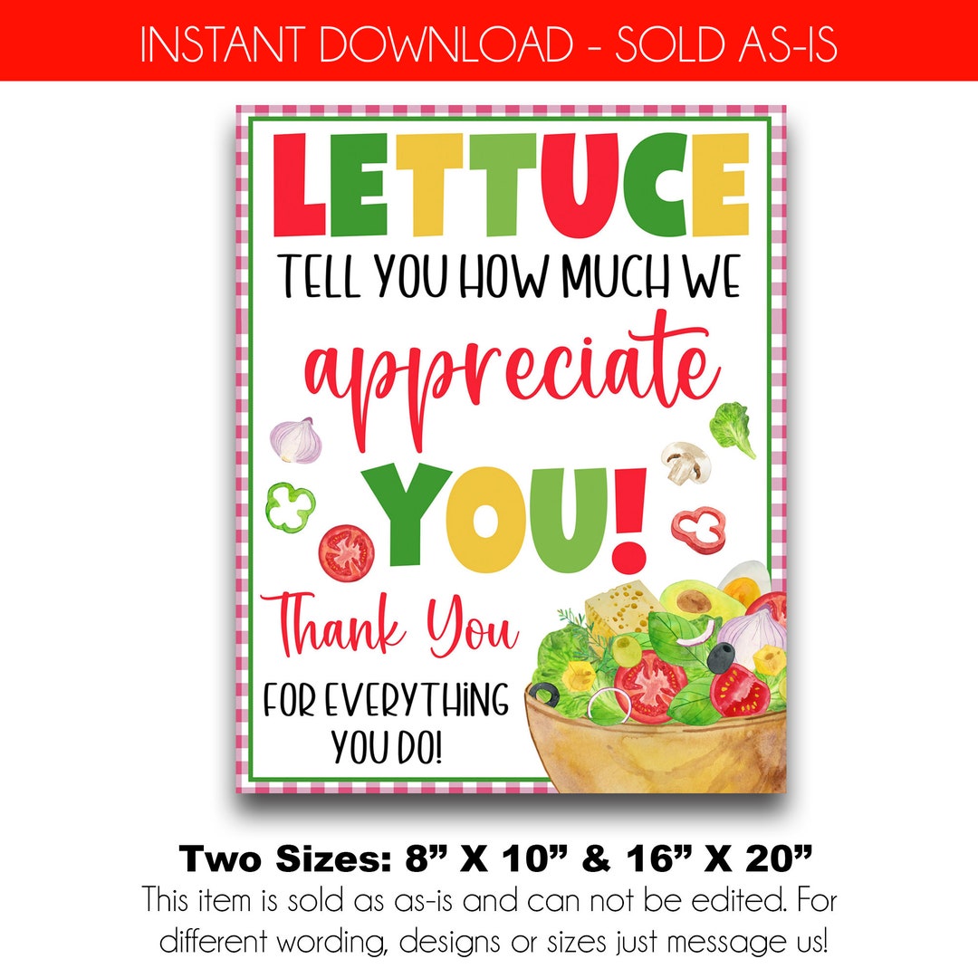INSTANT DOWNLOAD Salad Lunch Sign | Lettuce Tell You How Much We ...