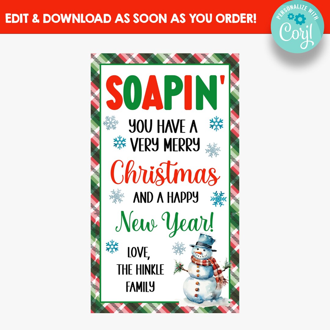 EDITABLE Soapin' You a Merry Christmas Rectangle Gift Tag | Soap Gift ...