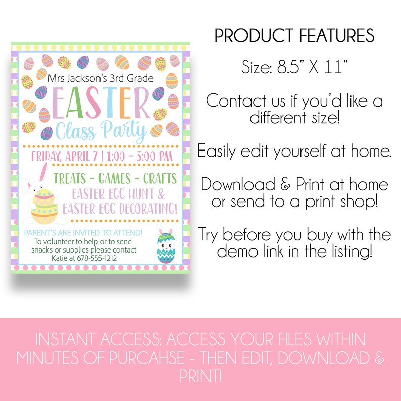 EDITABLE Easter Class Party Flyer School Easter Party - Etsy