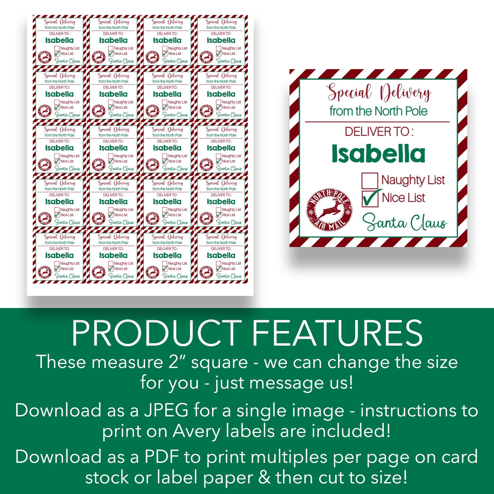 EDITABLE Square Santa Gift Tags North Pole Special Delivery - Etsy