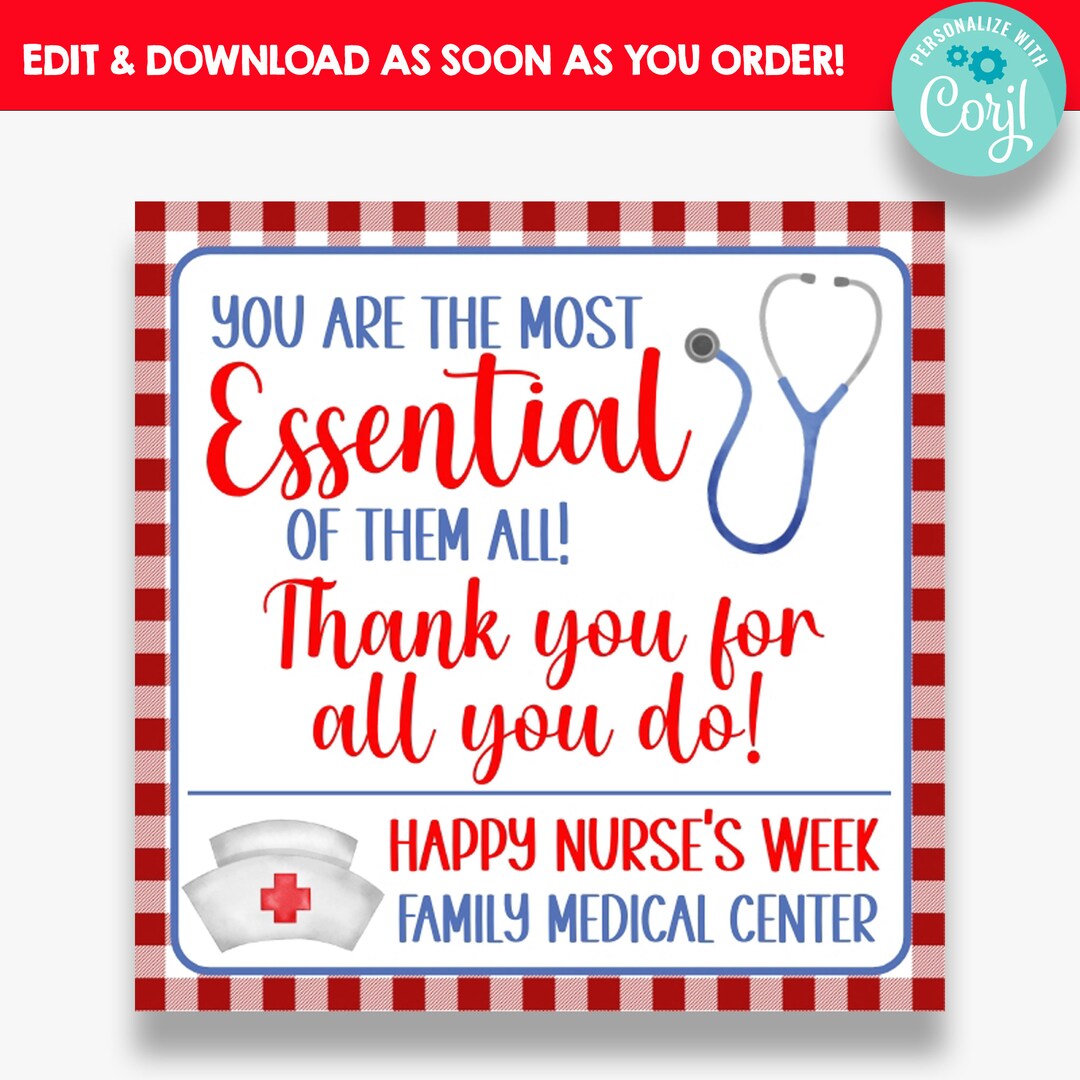 EDITABLE You Are the Most Essential of Them All Nurse Appreciation Gift ...