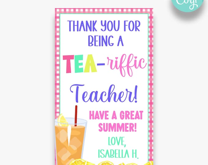 Tea Gift Tag Template, Printable Tea-riffic Thank You Tags, Editable ...