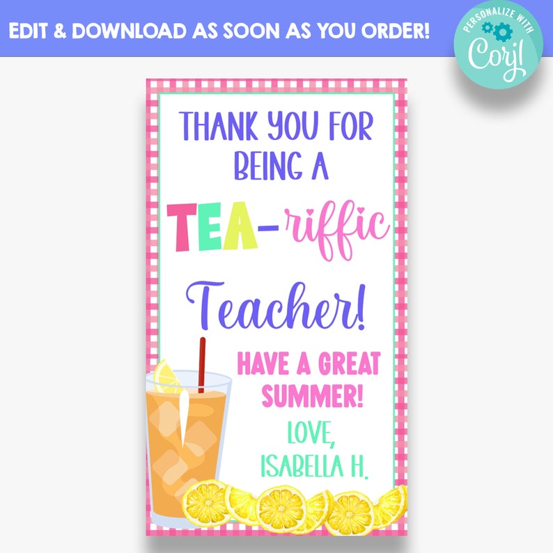 EDITABLE Thank You for Being A Tea-riffic Teacher Rectangle - Etsy