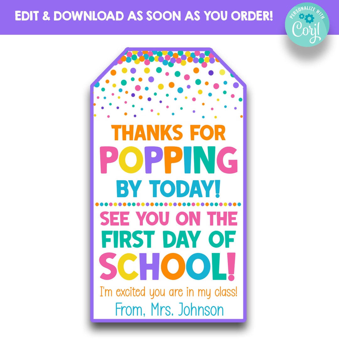 EDITABLE Pastel Thanks for Popping by Back to School Kid's Treat Tags ...