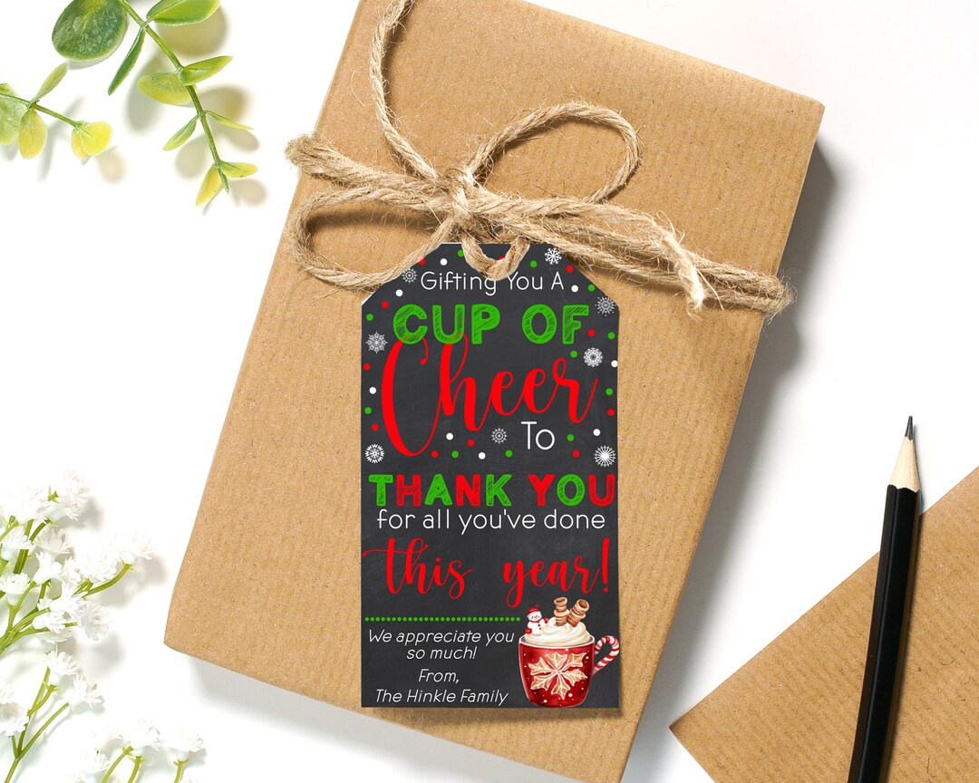 EDITABLE Coffee Christmas Gift Tag | Cup of Cheer Holiday Appreciation ...