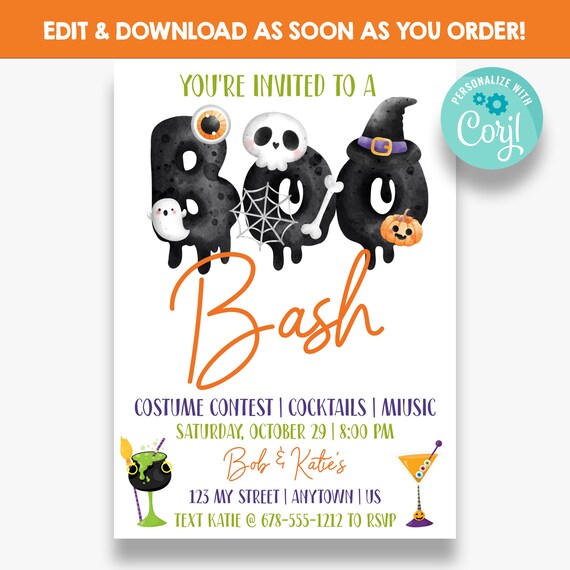 Editable Boo Bash Halloween Party Invitation Printable - Etsy