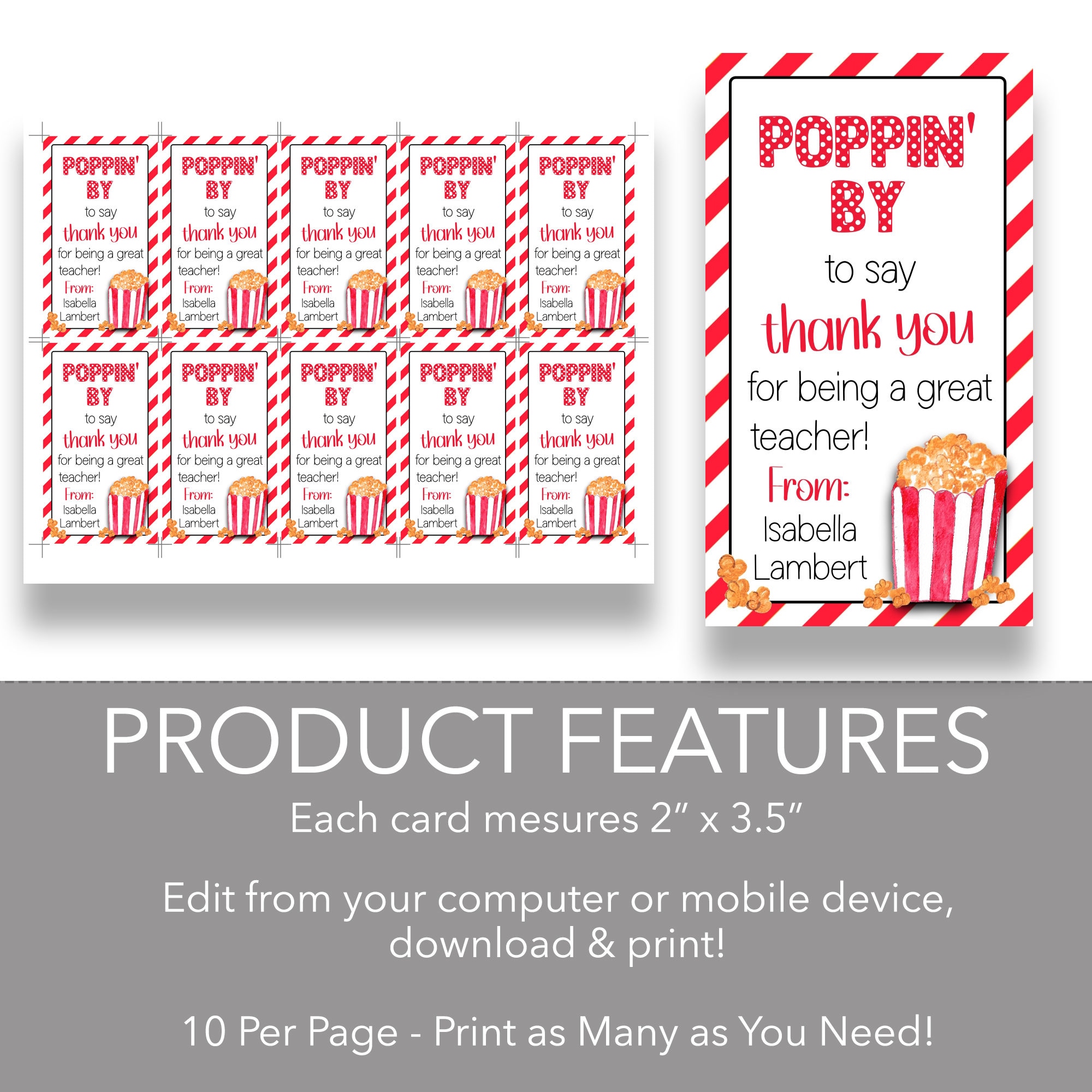 EDITABLE Popcorn Teacher Thank You Tags | Movie Gift Basket Tags ...
