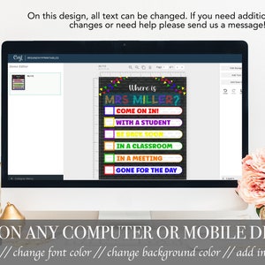 EDITABLE Where is the Teacher Sign | Bright Colors Chalkboard Where is ...
