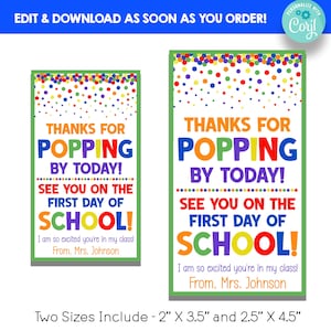 EDITABLE Back to School Open House Treat Tags | Thanks for Popping by ...