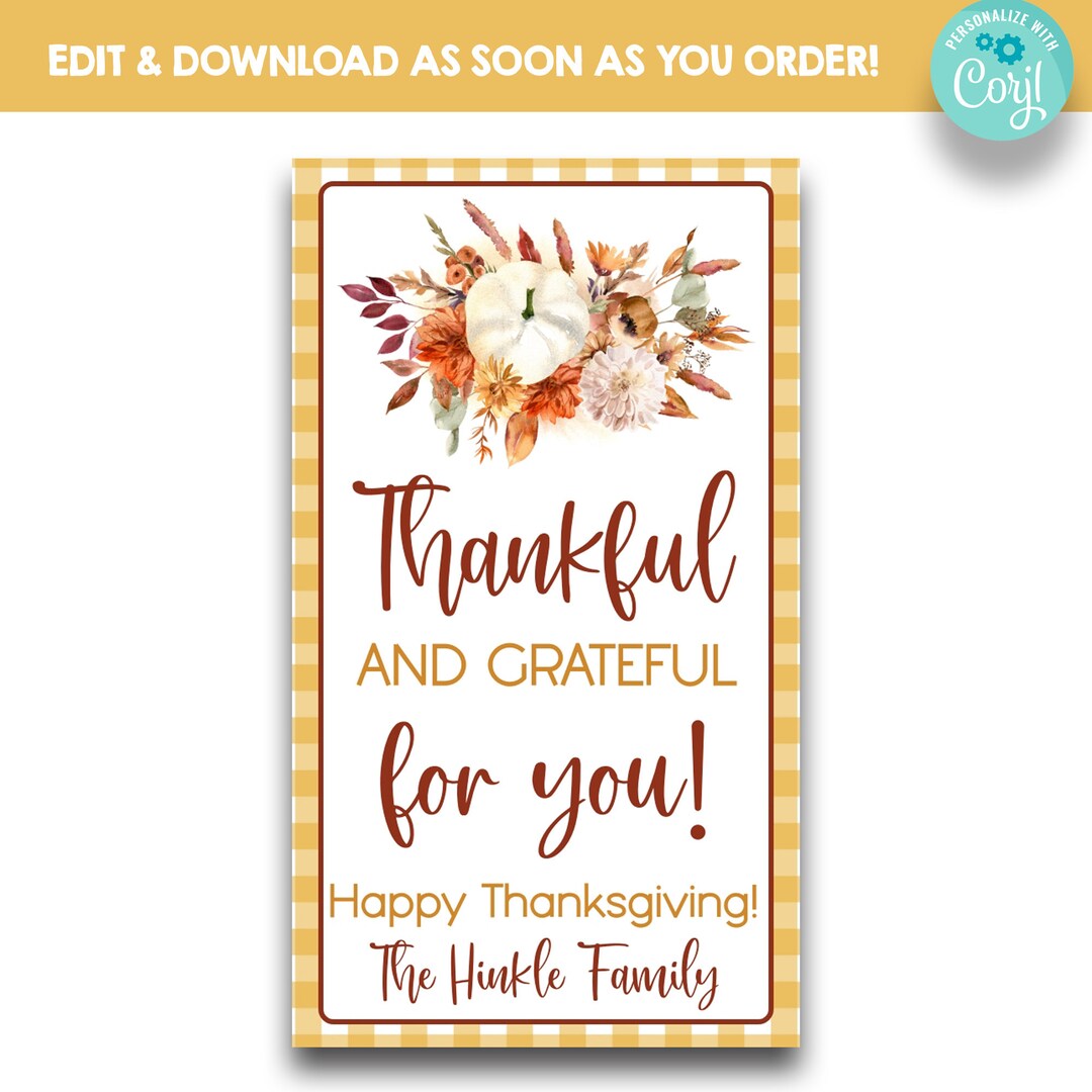 EDITABLE Burgundy Floral Thankful & Grateful for You Thanksgiving Gift ...