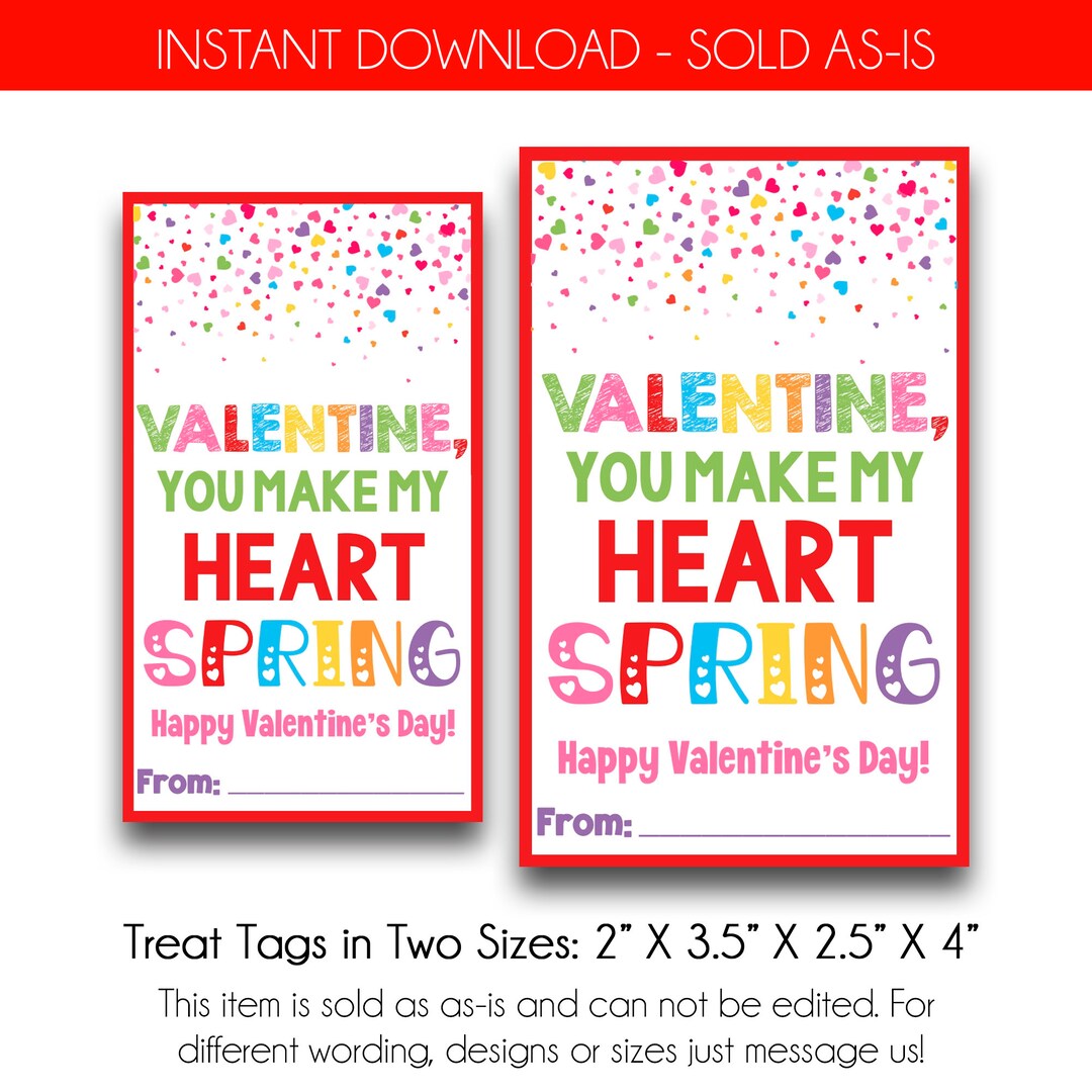 INSTANT DOWNLOAD | You Make My Heart Spring Kid's Valentine Treat Tags ...