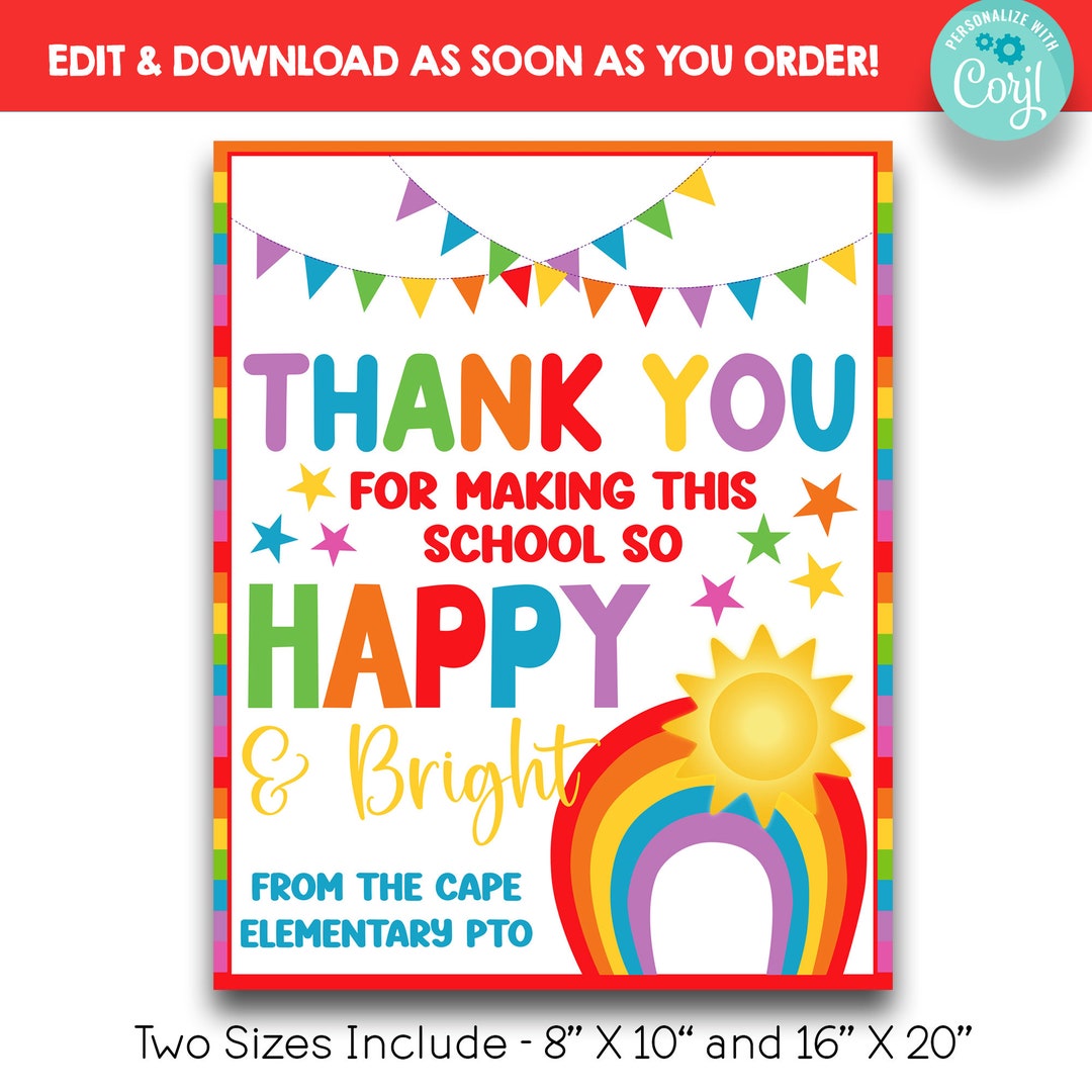 EDITABLE Thank You for Making This School Happy & Bright Teacher ...
