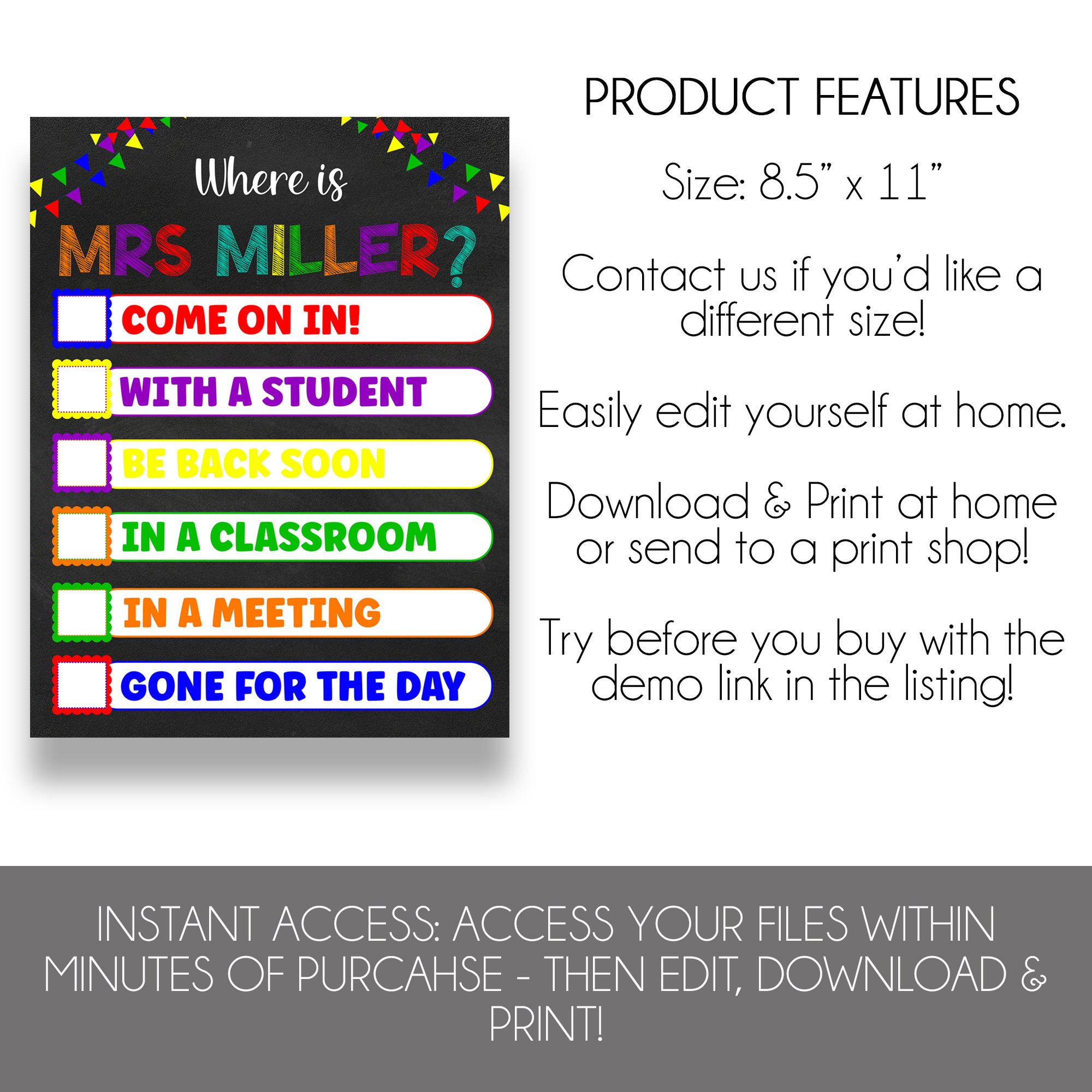 EDITABLE Where is the Teacher Sign Bright Colors Chalkboard - Etsy