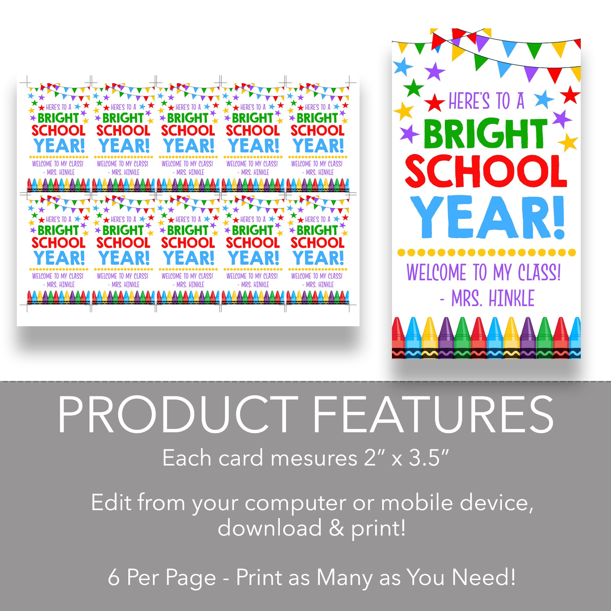 Editable Back to School Here's to a Bright Year Tags - Etsy