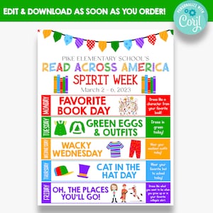 EDITABLE Read Across America Week Flyer | Printable Reading Spirit Week ...