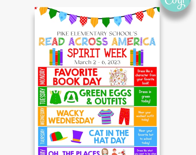 EDITABLE Read Across America Week Flyer Printable Reading Spirit Week ...