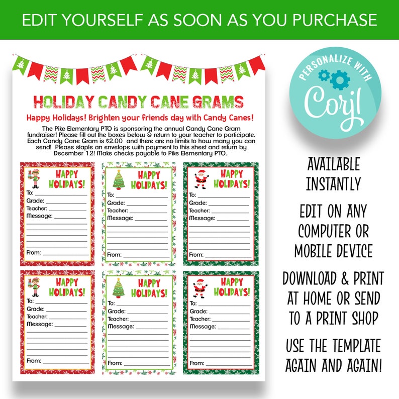 EDITABLE Holiday Candy Gram Flyer Candy Cane Sale Flyer - Etsy