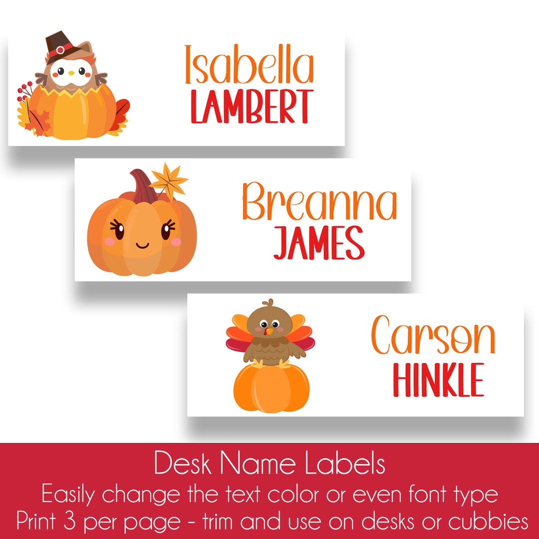 Editable Thanksgiving Themed Student Desk Labels | Fall Student Name ...