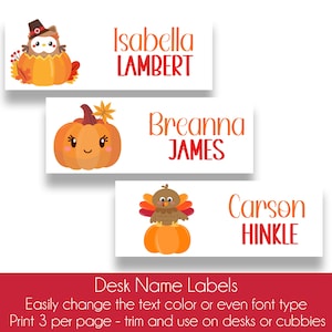 Editable Thanksgiving Themed Student Desk Labels | Fall Student Name ...