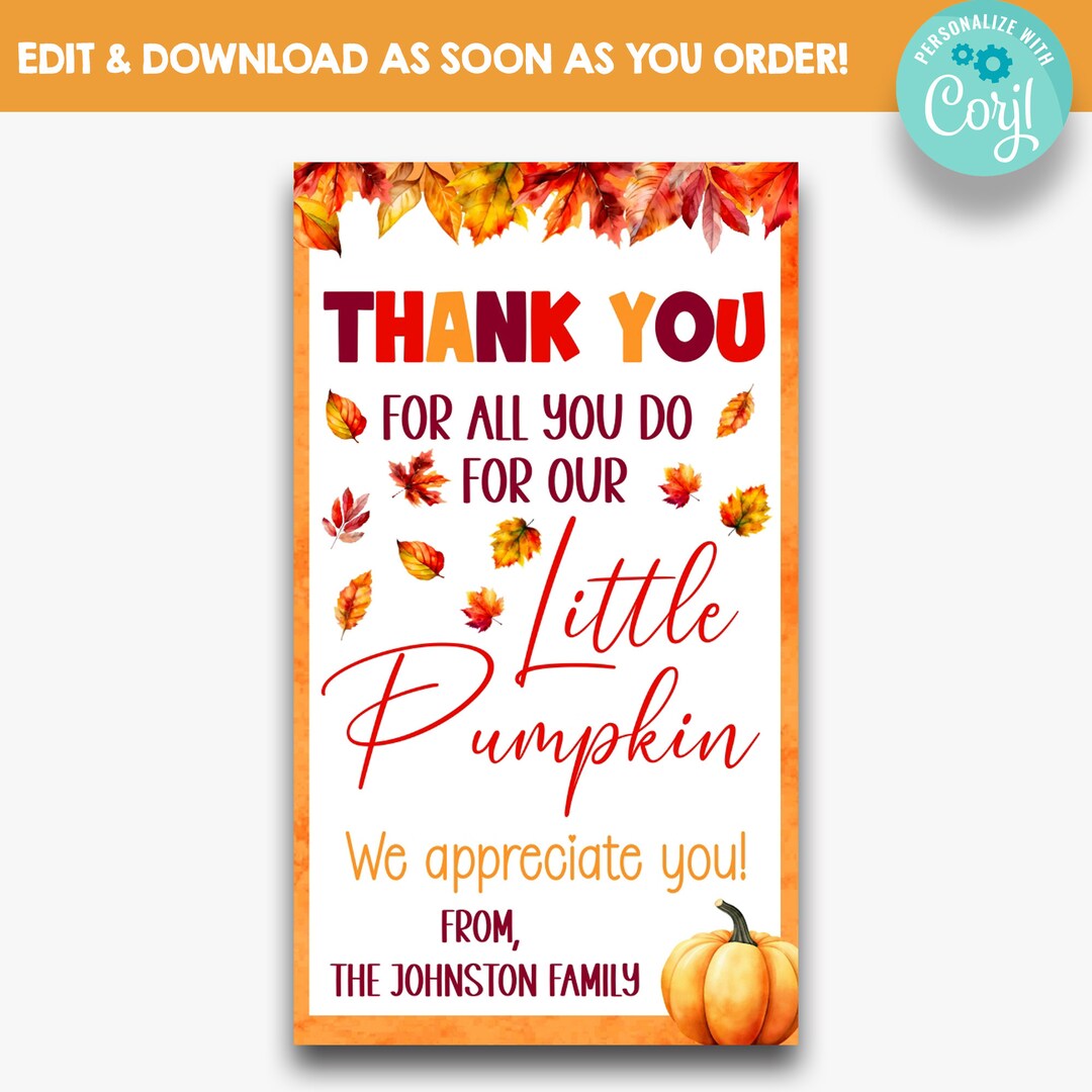 EDITABLE Thank You for All You Do for Our Little Pumpkin Rectangle Gift ...