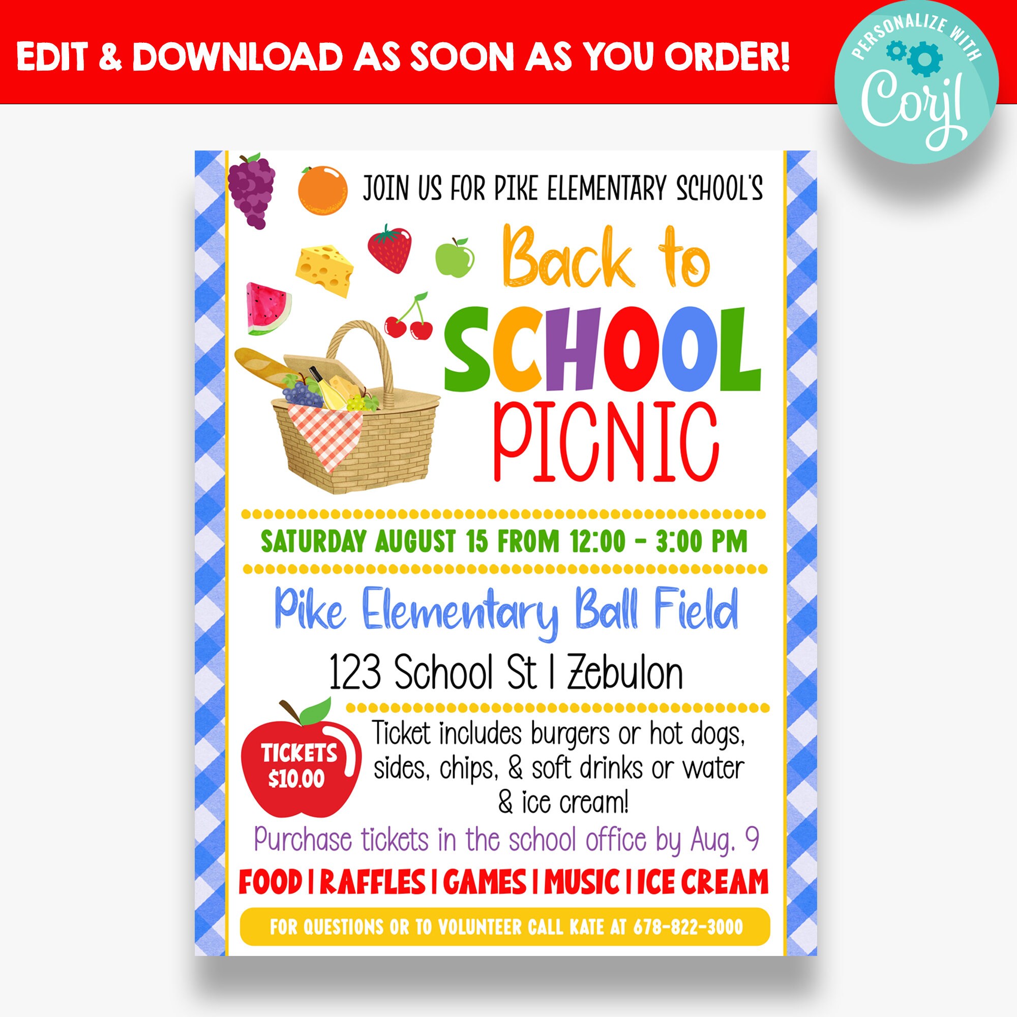 EDITABLE Back to School Picnic Flyer With Bonus Tickets | Back to ...
